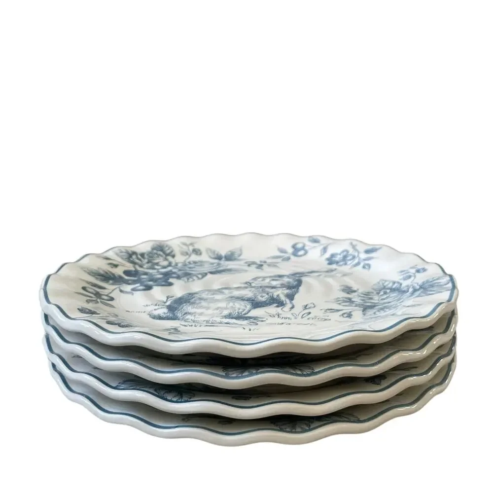 Maxcera | Dining | New Maxcera Blue Toile Bunny Rabbit Dinner Plates 1 ...